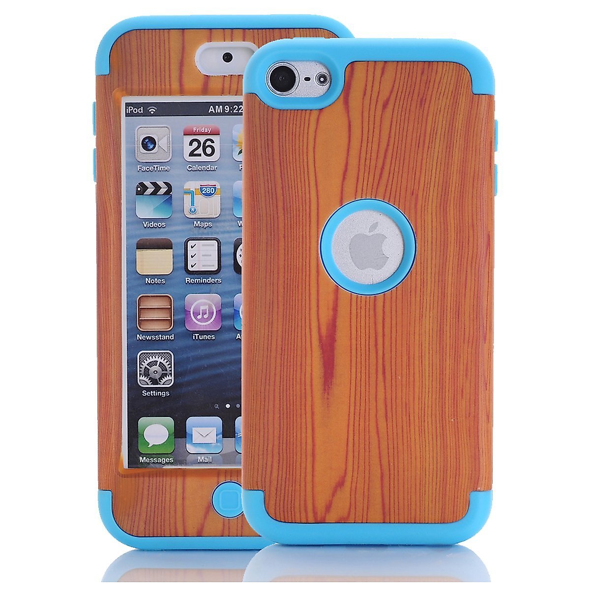iPod Touch 6th Generation Case, iPod Touch 6 Case,SAVYOU 3 in 1 Wood Grain Pattern Hybrid Hard Case Cover with Soft Silicone Inner Case for Apple iPod Touch 5/6(Blue)