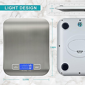 Food Scale, 11lb Kitchen Scale with 6 Units Tare Function & LCD Display, 0.05oz/1g Stainless Steel Digital Food Scale Grams and Ounces for Baking, Cooking, Dieting and Meal Prep (Batteries Included)