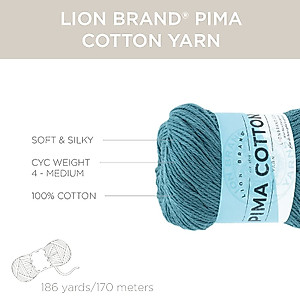 Lion Brand Yarn Pima Cotton Yarn, Dragonfly, 1 Skein