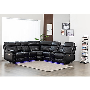 Power Recliner Sofa Sectional Couches with Speaker LED Light Strip Cup Holders Console Table Storage for Home Theater Living Room Office