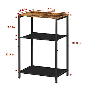 Set of 2 Nightstand, 3 Tier End Table for Small Spaces, Narrow Side Table with Storage Shelf, Bedside Tables for Bedroom, Living Room, Rustic Brown