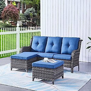 HUMMUH Patio Furniture with Fire Pit,PE Wicker Outdoor Couch and Love Seats,Patio Swivel Chairs and Ottomans,7 Piece Conversation Sets with 30in 55,000 BTU Propane Gas Fire Pit Table