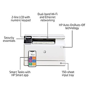 HP Color Laserjet Pro M182nw Wireless All-in-One Laser Printer, Remote Mobile Print, Auto-On/Auto-Off Function, 17 ppm, 150-Sheet, 600 x 600 dpi, Works with Alexa, Bundle with JAWFOAL Printer Cable