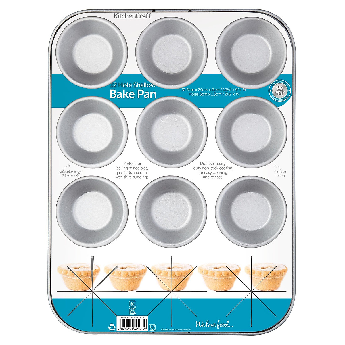 KitchenCraft Non Stick Muffin Tin/Mince Pie Baking Tray, 12 Holes, 31.5 x 24 cm