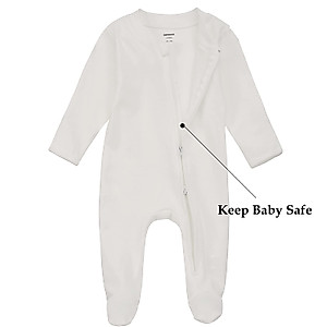 Aablexema Organic Cotton Baby Footies Pajamas with Mittens - Neutral Newborn Infant Zip Up Sleep Play(White,Newborn)