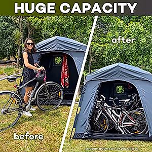 POOLFORTE Outdoor Bike Storage Tent, Extra Large Portable Bike Cover Outdoor Waterproof Tarp Shed for Lawn Mower and Tools, Shelter and Protect from Dust and Rain, 79” x 35.5” x 69” Gray