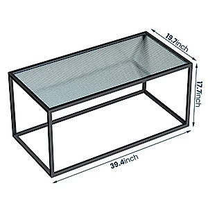 SAYGOER Coffee Table Glass Coffee Tables Small Modern Art Center Table for Living Room Home Office Small Space Unique Clear Chic Tabletop with Metal Leg 39.3x19.7x17.7 Inches Easy Assembly