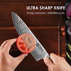 KEEMAKE Damascus Knife Set 3 PCS, Razor Sharp Kitchen Knife Set, 67 Layers Damascus Steel Knife, Japanese Chef Knife Set with Full Tang Ergonomic Handle, Kitchen Knives for Meat Vegetable Cutting