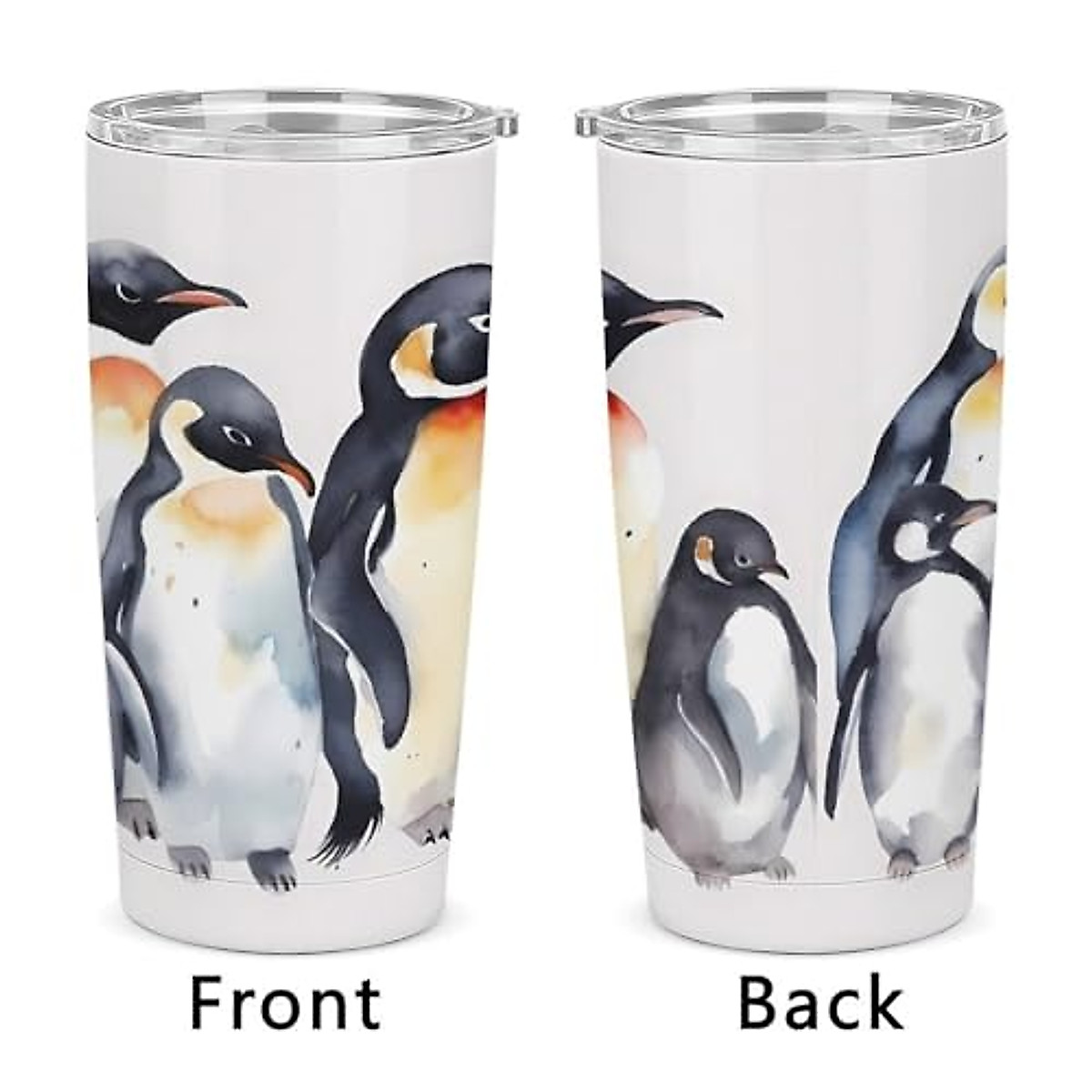 20 Oz Tumbler With Straw Leak Proof Thermos Cup, Animal Penguins Watercolor Pattern Stainless Steel Insulated Travel Coffee Mug Fit for Car Cup Holder