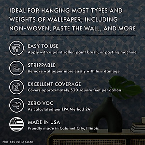 ROMAN Products 012401 PRO-880 Wallpaper Adhesive & Paste for Any Wallcovering - Ultra Clear, 1 Gallon, White