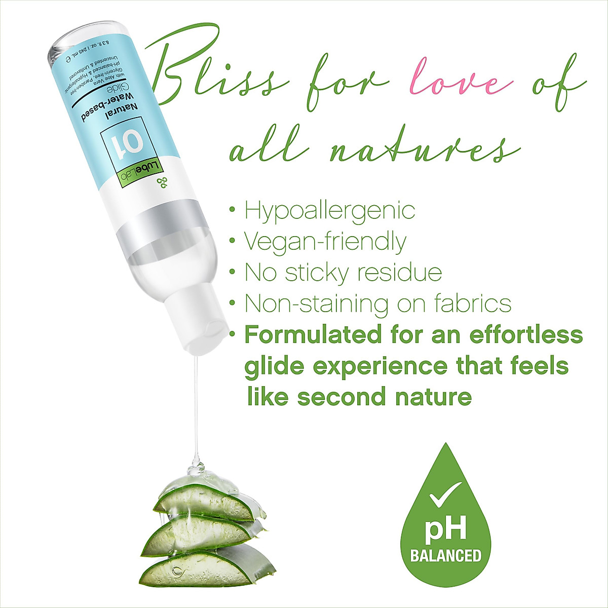 Lubelab Waterbased Lube 8.3 Fl Oz. Personal Lubricant w/Aloe & Vitamin E, Hypoallergenic, Free of Paraben&Glycerin&PEGs, PH-Balanced, Natural Smooth Slippery Glide Gel for Couples, Men, Women