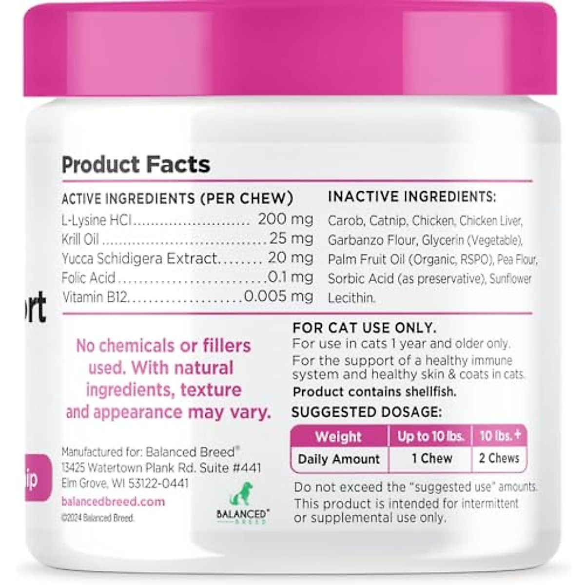 Balanced Breed L-Lysine Cats Immune Support Soft Chews Made in USA Non-GMO Vet-Pharmacist Approved Krill Oil Omega 3 Cat Vitamins Indoor Cats Supplements Asthma Relief Cat Lysine Allergy Relief 60 ct.