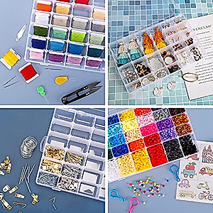 UOONY 3 Pack 36 Grids Plastic Organizer Box Craft Storage with Adjustable Dividers, Bead Organizer Container for Earrings Fishing Tackles Crafts Jewelry Thread with 400pcs Label Stickers
