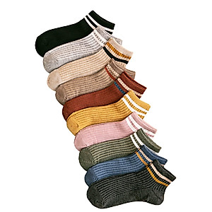 OYOANGLE Women's 10 Pairs Vintage Striped Ankle Socks Athletic Sport Casual Crew Socks Multicolor one-size