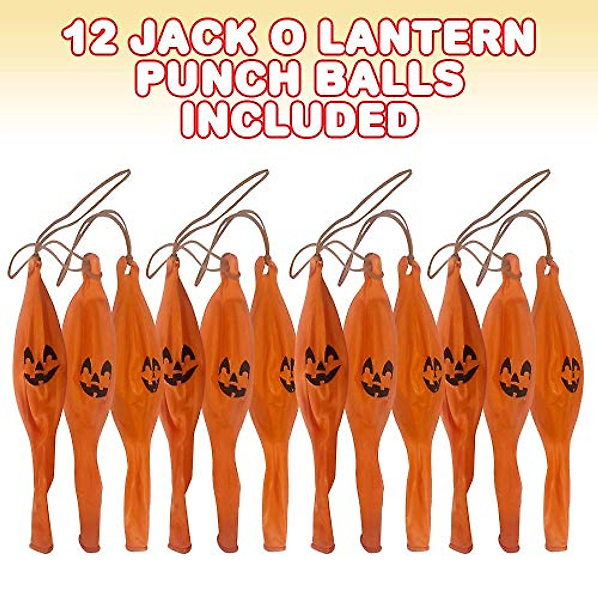 ArtCreativity Halloween Party favors Trick Jack-O-Lantern Punch Balls, Set of 12, Durable Latex Balloons with Rubber Bands Attached, Great for Treat Party Favors, Goodie Bag Fillers for Kids