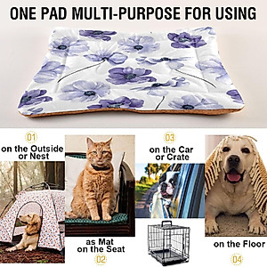 Kigai Watercolor Purple Flowers Pet Bed Mat, Soft Cozy Crate Pet Mattress, Anti-Slip Bottom Machine Washable Pet Mat for Dog Sleeping