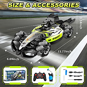 Axirata F1 Gesture Hand Remote Control Car for Kids Age 6-12 Year Old 2.4GHz 4WD 360°Rotation Drift RC Stunt Car with Light & Music & Spray 1:12 Scale Toy Car Gift for Boys Girls