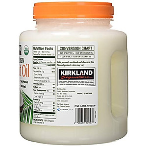 Kirkland Signature Cold Pressed Unrefined Organic Virgin Coconut Oil, 84 Ounce (Pack of 2)