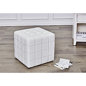 FIRST HILL FHW Altair Square Faux-Leather Ottoman - Moonlight White