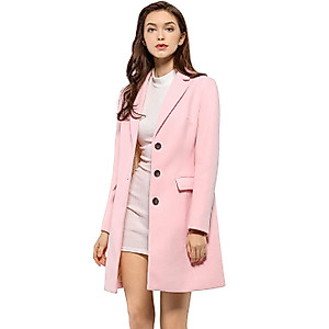 Allegra K Women's 2024 Pea Coat Single Breasted Long Winter Coats for Women Medium Pink