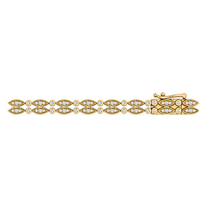 FINEROCK 1 Carat Diamond Vintage Bracelet with Round and Marquise alternate link in 2 rows in 10K Yellow Gold(7.25 Inch)