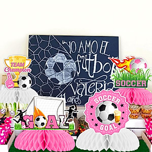 Soccer Birthday Party Decorations for Girls - 8pcs Soccer Honeycomb Centerpiece, Pink Soccer Birthday Party Table Decorations for Football Sports Themed Birthday Baby Shower Party Supplies