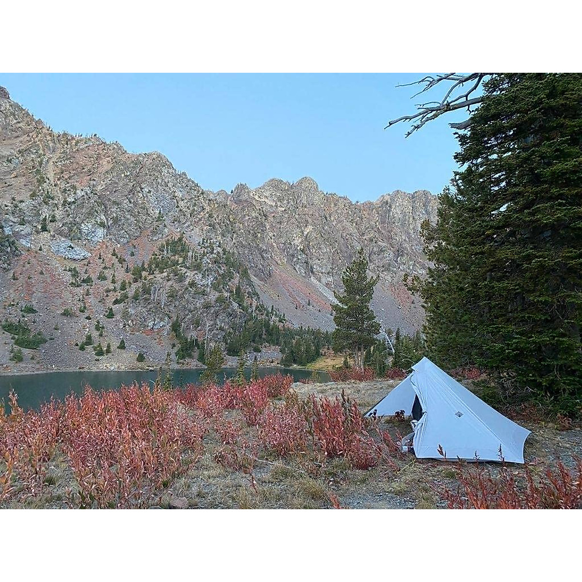 Six Moon Designs Lunar Solo Gray 1 Person Ultralight Tent. 26 oz. Backpacking Tent. 100% Silicone Coated Polyester Material for Reduced Fabric Stretch & Volume. Trekking Pole Setup.