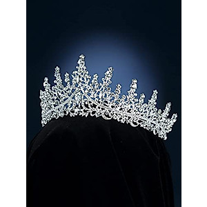 SWEETV Crystal Wedding Tiara for Women,Royal Queen Crown,Rhinestone Princess Tiara Hair Accessories for Quinceanera Pageant Prom Birthday Silver Audrey