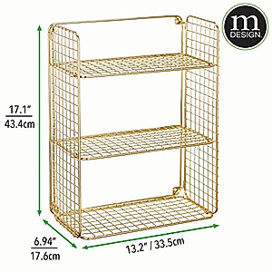 mDesign Metal Wire 3-Tier Hanging Shelf for Bathroom Storage - Wall Mounted Decorative Shelves - Floating Metal Bathroom Shelf Basket - Bathroom Wall Shelving - Concerto Collection - Soft Brass