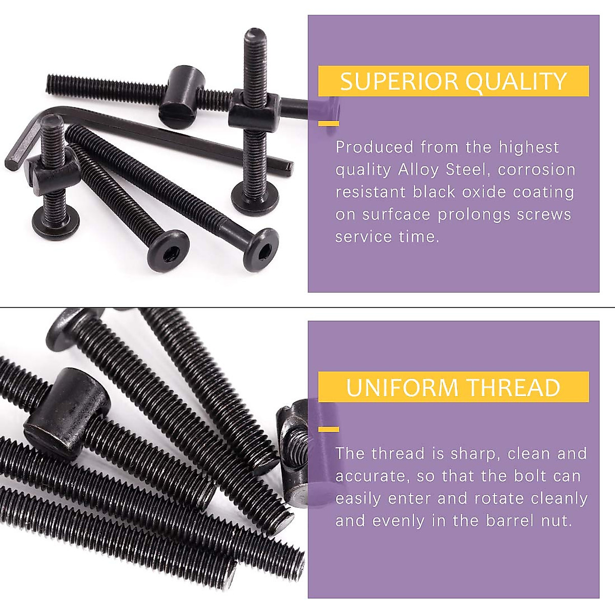 Swpeet 120Pcs Crib Hardware Screws, Black M6 × 40/50/60/70/80mm Hex Socket Head Cap Crib Baby Bed Bolt and Barrel Nuts with 1 x Allen Wrench Perfect for Furniture, Cots, Crib Screws 15/20/25/30/35