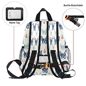French Bulldog Pattern Nautical Anchor Backpack for Kids Boys Girls Students School Bag Toddler Daycare Preschool Shoulder Bookbag with Chest Strap Kindergarten Elementary Travel S