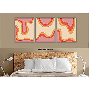 Preppy Aesthetic Abstract Wall Art - 8x10 Inches Unframed Set of 3 Pink And Orange Posters For Room Aesthetic – Wall Decor for Bedroom, Living Room - Cute Room Decor Things for Teen Girls - Mid Century Modern Decor - Eclectic Wall Decor, Preppy Room Decor