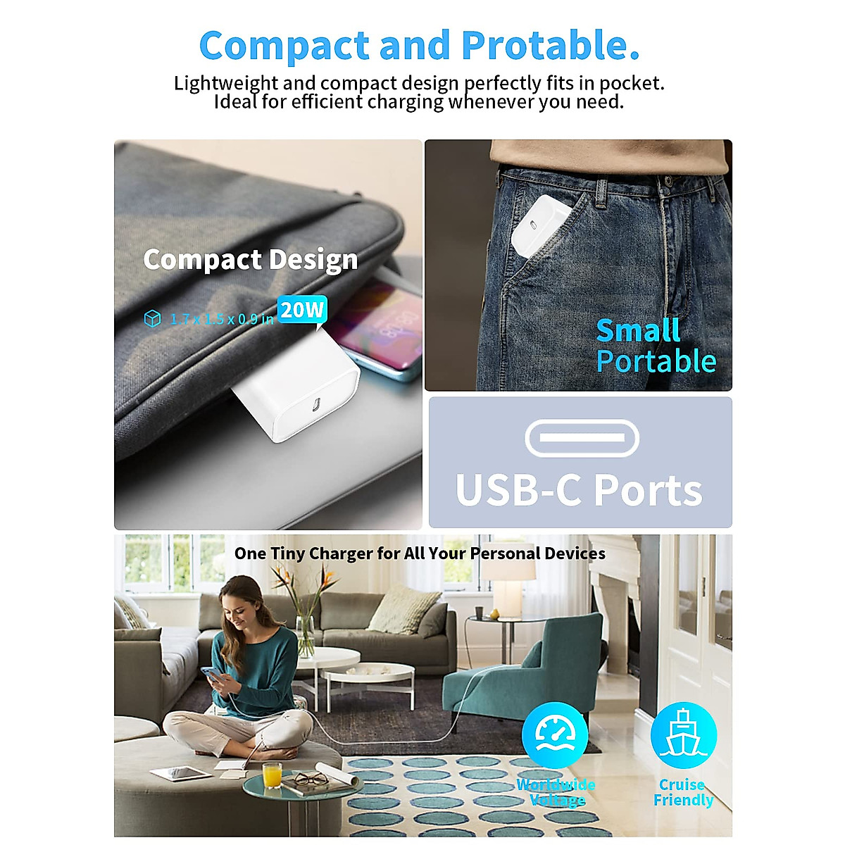 iPhone Charger Fast Charging,3-Pack 20W Type C Fast Wall Charger,USB C Charger Block for iPhone 14/13 Pro/12 Mini/11 Pro Max/X/XS/8,iPad Pro/Air/Mini,AirPods with 6.6FT MFi Certified Lightning Cable