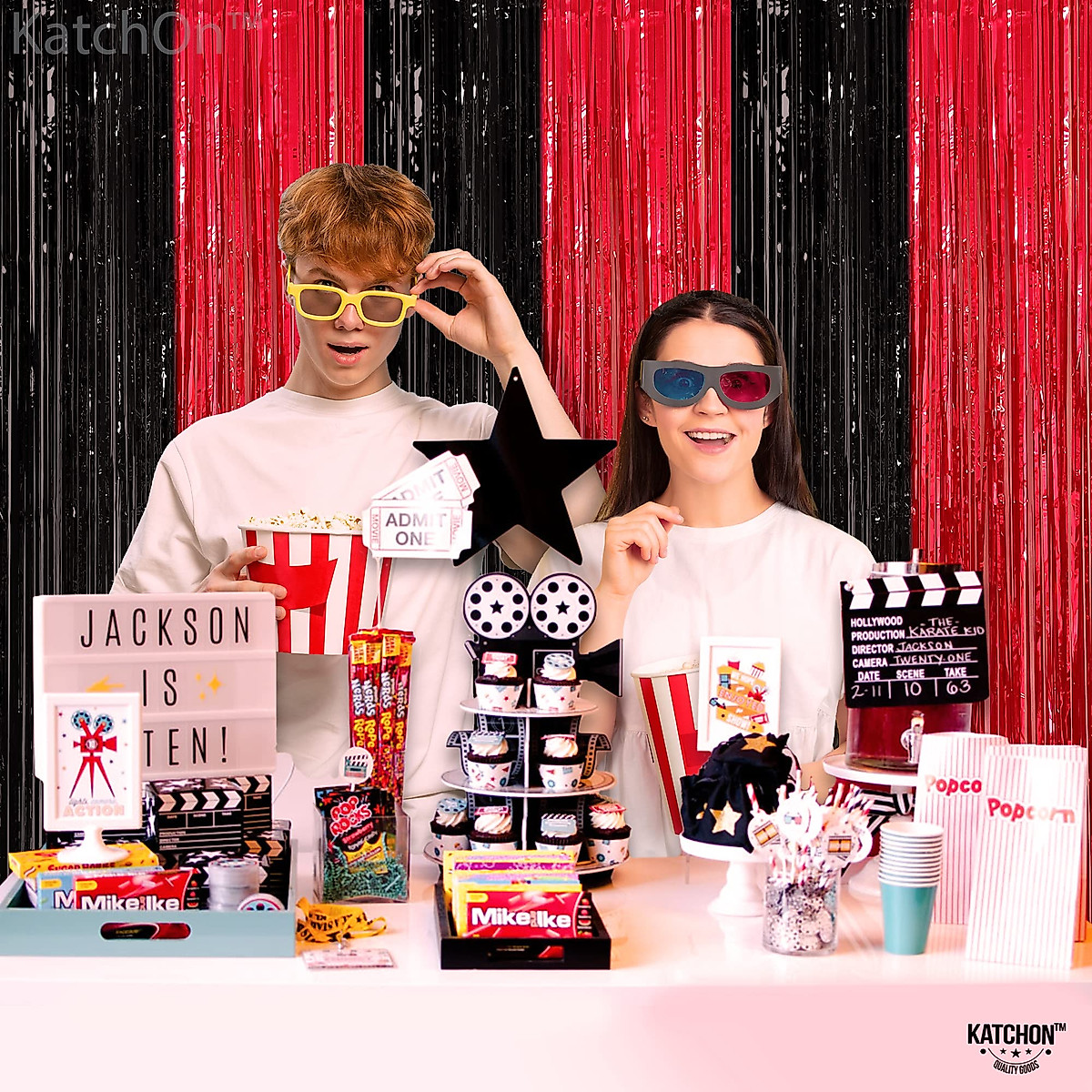 KatchOn, Red and Black Fringe Curtain - Pack of 2 XtraLarge, 8x6.4 Feet | Red and Black Backdrop Curtain for Red and Black Party Decorations | Sneaker Ball Decorations | Casino Theme Party Decorations