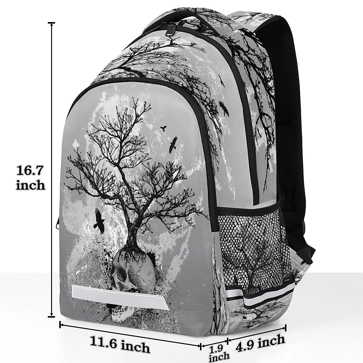 YoCosy Black Bird Grey Gothic Skull Tree Backpack School Bookbag Laptop Purse Casual Daypack for Teen Girls Women Boys Men College Travel