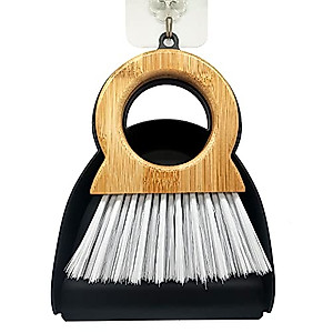 Xifando Mini Broom and Dustpan for Housekeeping-Bamboo Handle Small Broom and Dustpan Set Combination Mini Desktop Sweep, Keyboard Cleaning Brush with Shovel Brush,Round Bamboo Handle