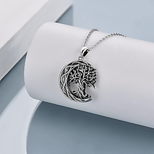 ONEFINITY Tree of Life Urn Necklaces for Ashes Sterling Silver Celtic Knot Moon Tree of Life Cremation Jewelry for Ashes Memory Jewelry for Women Men
