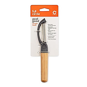 Full Circle Peel Good Collection Straight Peeler – Bamboo and Stainless Steel Fruit and Vegetable Peeler – Removable Swivel Head - Kitchen Tool for Carrots, Apples, Potatoes and More