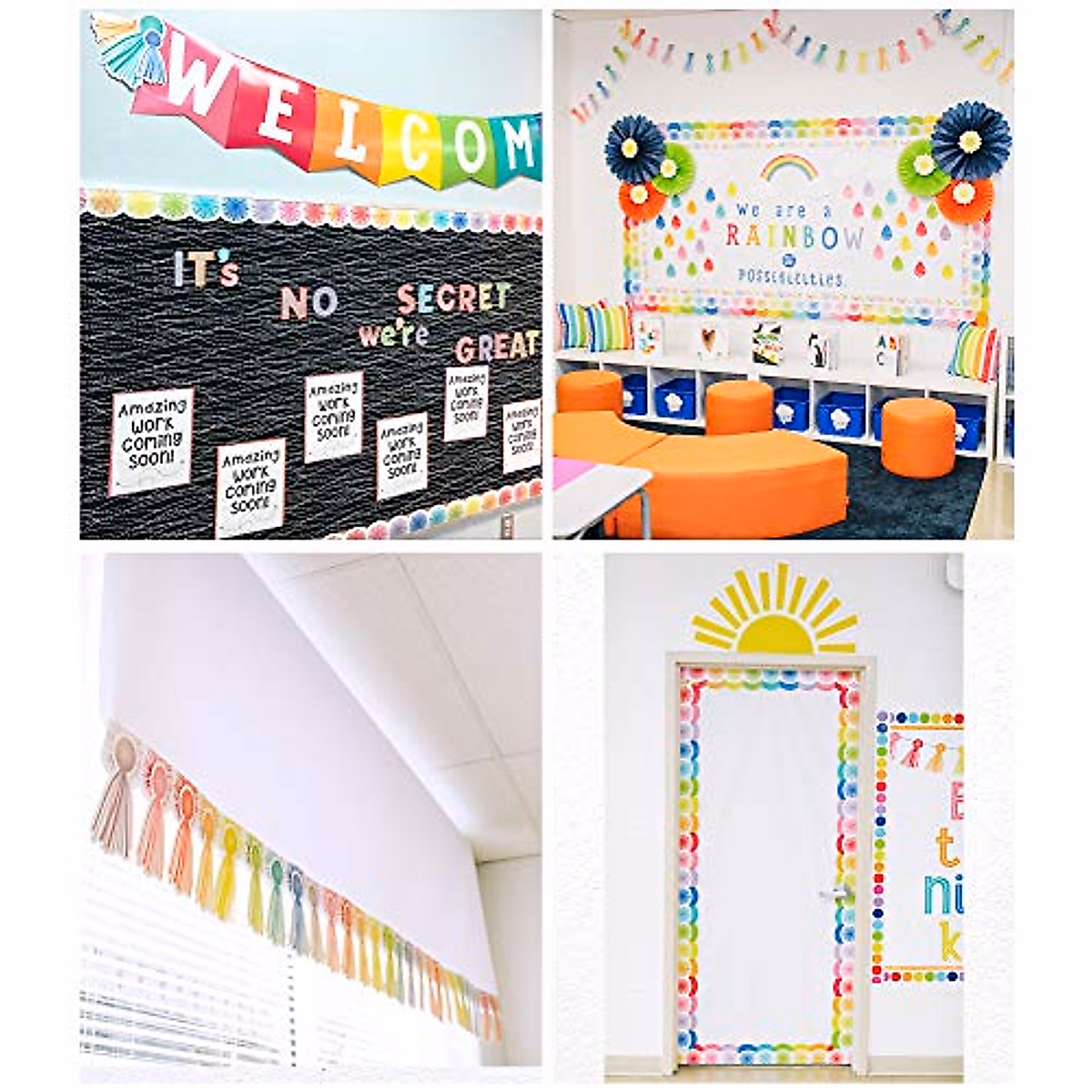 Schoolgirl Style Hello Sunshine Pom Rainbow Bulletin Board Borders, 39 ...