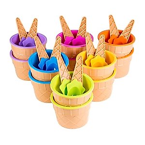 Green Direct Ice Cream Cups with Spoons/Large Plastic Dish with Spoon/Dessert Sundae Frozen Yogurt Bowls Icecream Cup Party Favors Dishes ice crem kits supplies for kids Set of 12