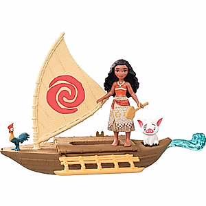 Mattel Disney Princess Moana Small Doll & Boat Playset with Floating Boat Vehicle & 2 Character Friends, from Disney Movie