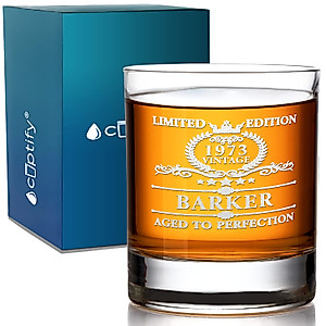 Personalized Beer Glass 50th Birthday Gift for Men Vintage 50 Years Old 1973 Vintage Etched Customized Gift 10.25 oz Old Fashioned Rocks Cocktail Bourbon Glass