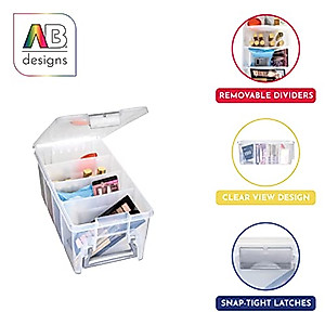 AB Designs 6925ABD Semi Satchel with Removable Dividers, Stackable Home Storage Organization Container, Clear with Sliver Latches and Handle