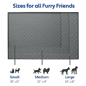MIGHTY MONKEY Silicone Pet Feeding Mat, Waterproof Placemat for Dog and Cat Bowls, Raised Edges, Prevent Water Spills and Food Messes on Floor, Paw Print Tray Mats, Dishwasher Safe, 18x12, Gray