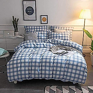 Merryfeel Duvet Cover Set,100% Cotton Rustic Plaid Flannel Comforter Cover with 2 Pillowshams, 3pieces Bedding Set -King