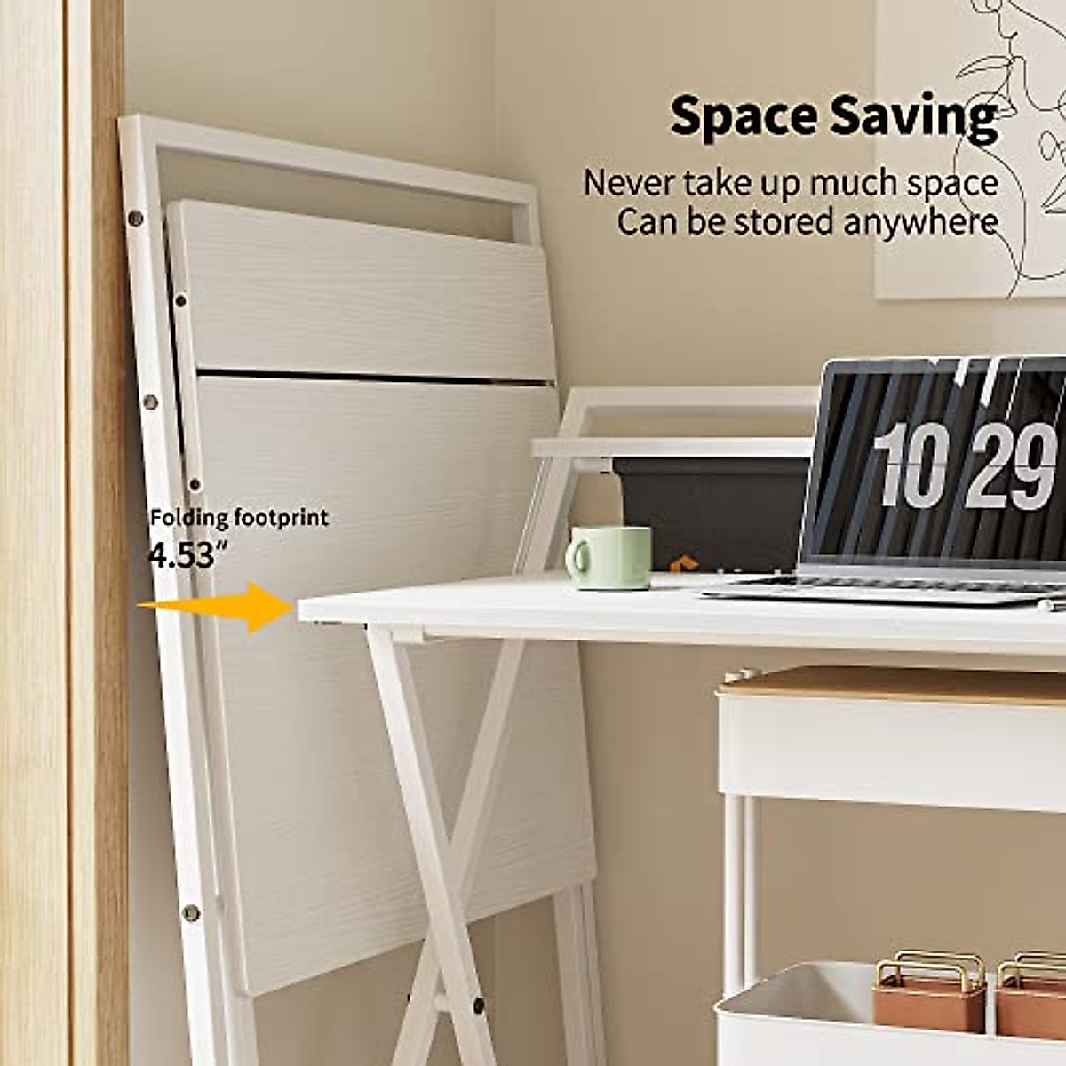CubiCubi Small Folding Computer Desk 30 Inch with Shelf and Storage Bag, No Assembly Required, Home Office Writing Desk, Small Study Table, White