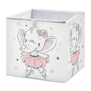 DOMIKING Cute Baby Elephant Pink Tutu Storage Baskets for Shelves Foldable Collapsible Storage Box Bins with Fabric Bins Cube Toys Organizers for Pantry Bathroom Baby Cloth Nursery,11 x 11inch