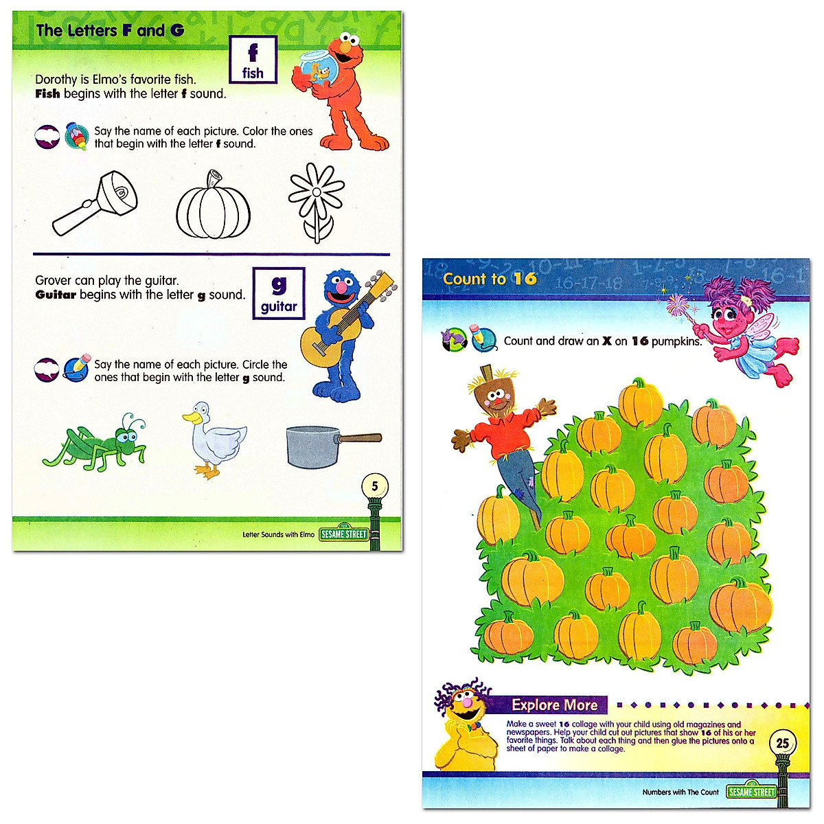 Sesame Street Workbooks Preschool (Set of 4 Workbooks -- Alphabet with Elmo, Letter Sounds, Numbers and Colors)