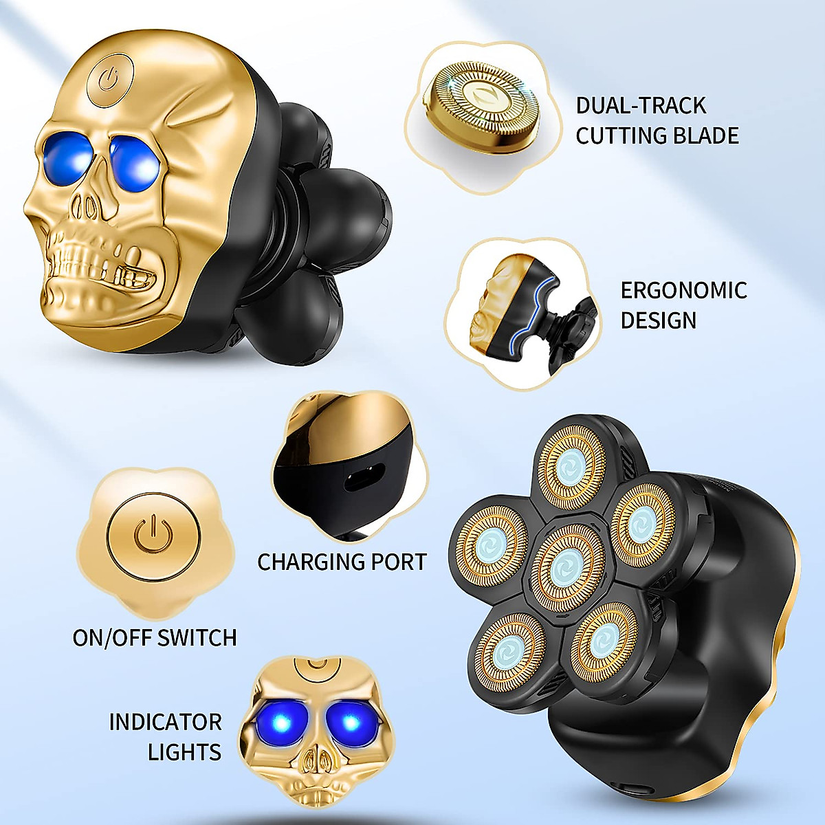 Electric Shaver for Men Rechargeable Bald Head Shavers Waterproof Mens Electric Shaver Rotary Electric Razor Cordless Shavers for Men Wet & Dry Grooming Shaving Facial Shaver for Men (Gold)