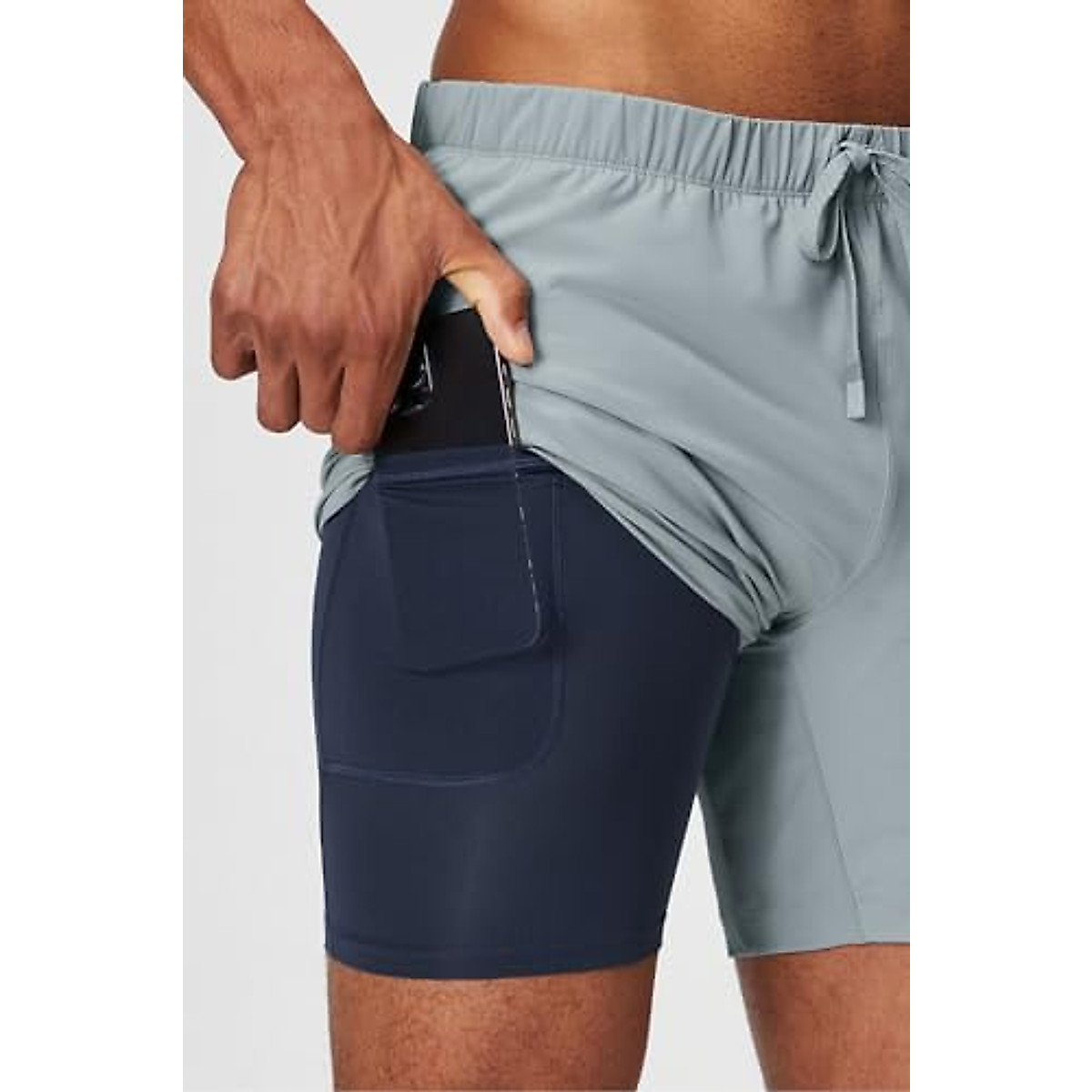 Fabletics Men's The One Short (Lined), Training, Swimming, Lightweight, Quick-Dry, Zip Pocket, Stretch Woven, 7" Inseam, XL, Shadow Grey